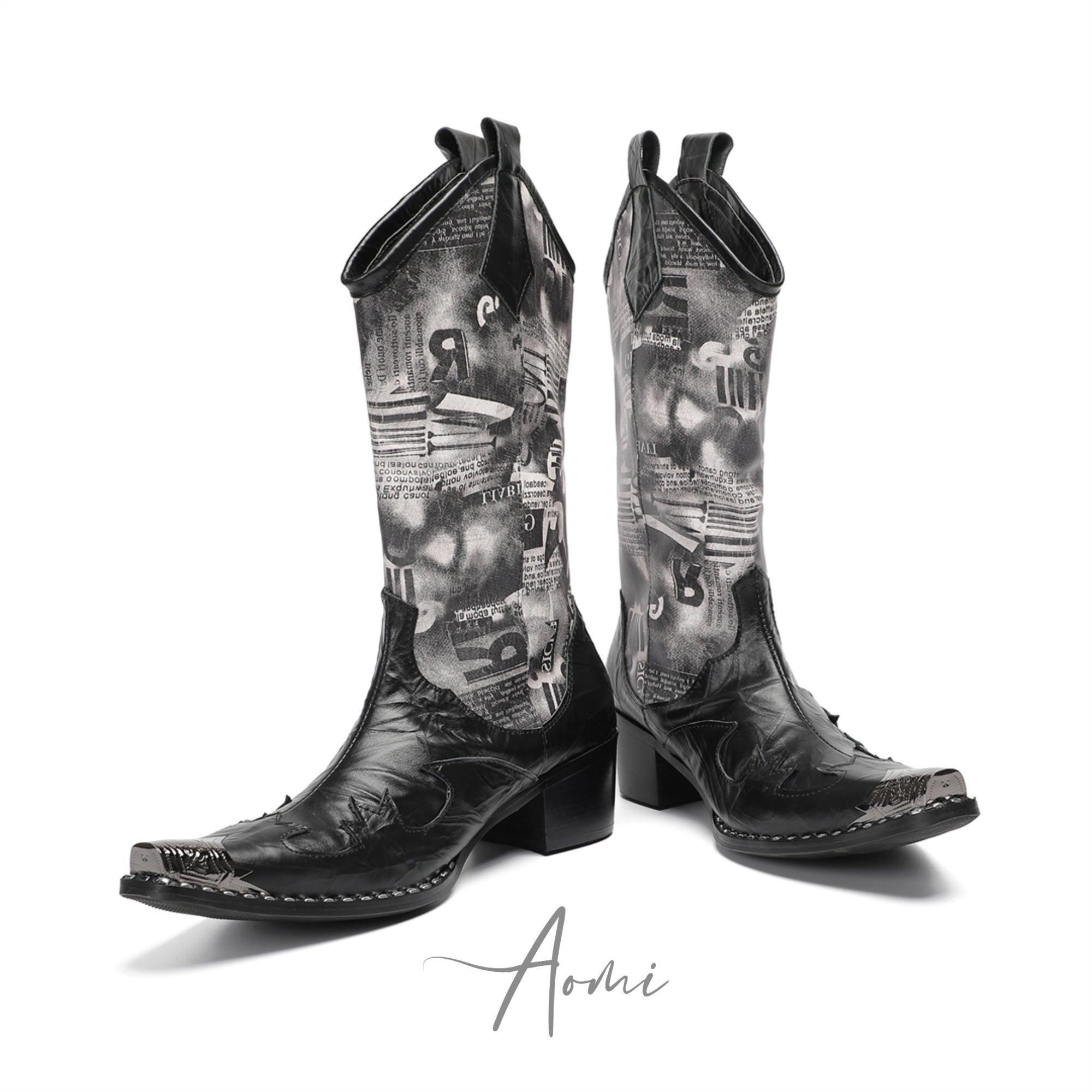 Edgy Newspaper Print Cowboy Boots #4156 | Urban Western Wear ...